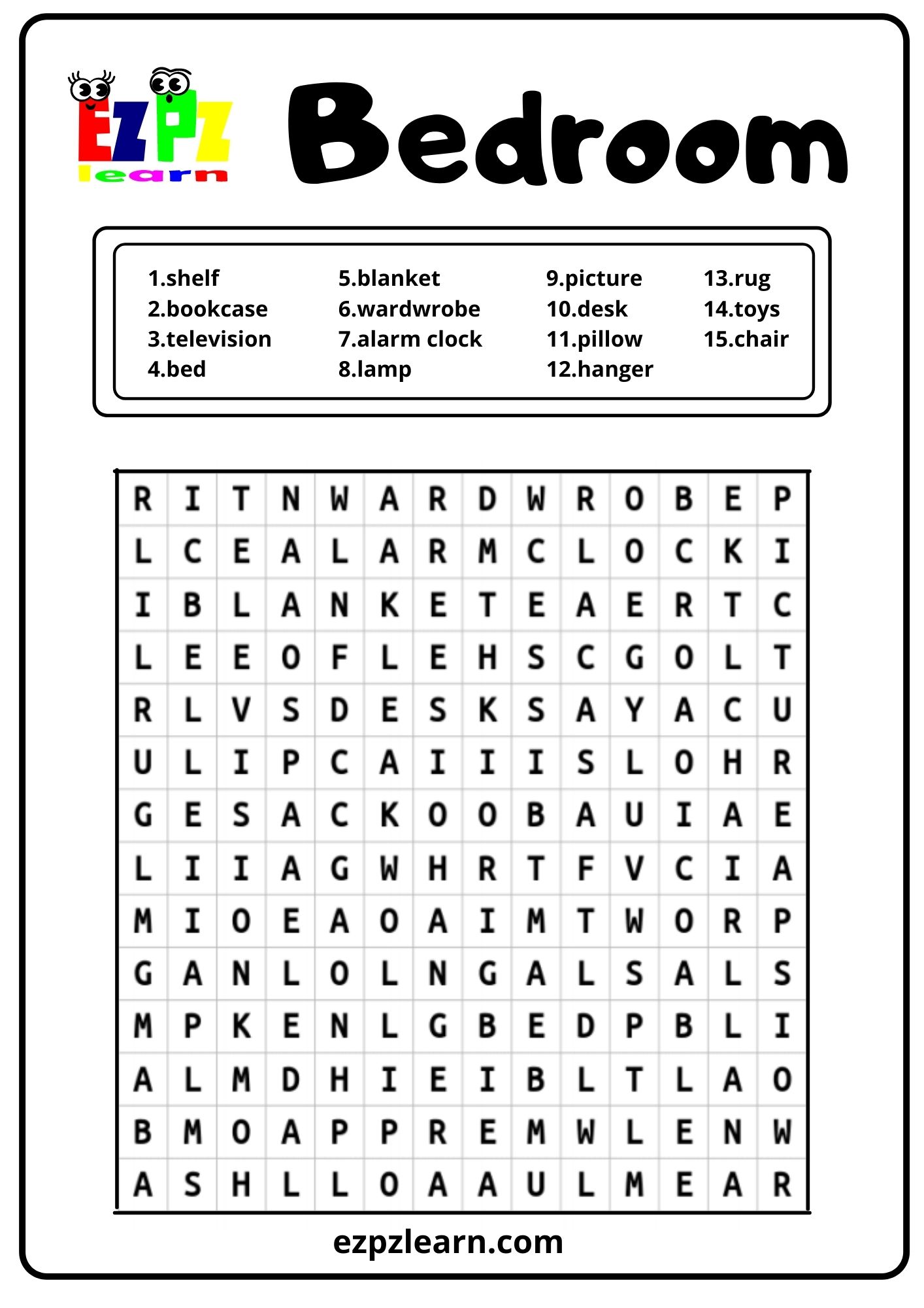 Bedroom Word Search Ezpzlearn Bedroom Word Search Ezpzlearn